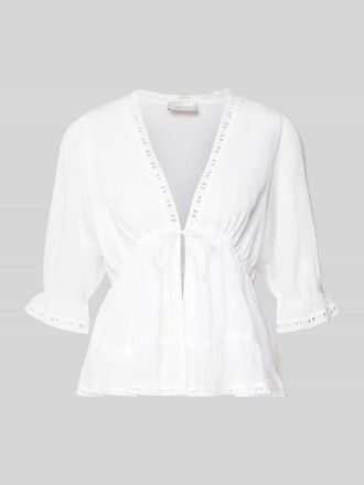 Neo Noir Bluse mit Lochstickerei und Schn&uuml;rung Modell ADELIA