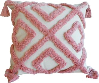 Generic Dekorative Dekokissen mit Tufted Geometric Muster, 45x45 cm, Rosa und Creme, mit Quasten, Soft Convas Cover