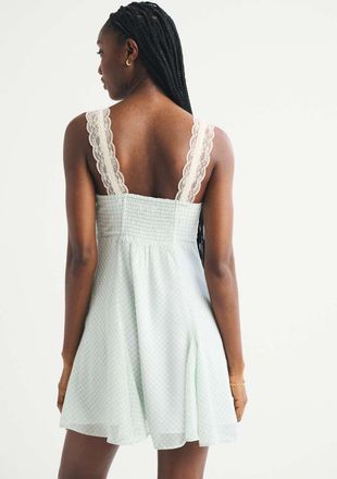 Abercrombie & Fitch Robe courte bord&eacute;e de dentelle &agrave; carreaux vichy - Vert