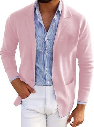 Generic Manteau décontracté à manches longues en velours côtelé pour homme - Automne et hiver, rose, M