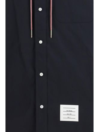 Thom Browne Mens Hooded Shirt Jacket Navy Nylon-Cotton Polyamide Sweatshirts Sweater