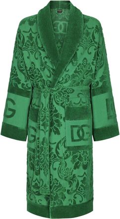 Dolce & Gabbana Frottee-Bademantel aus Jacquard - Gr&uuml;n