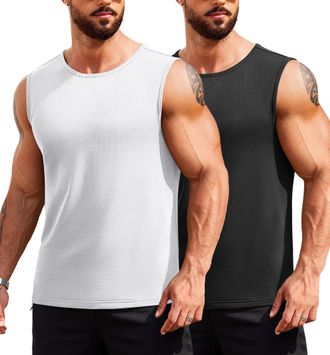 Coofandy Herren Tanktop 2er Pack Ärmelloses Muskelshirts Fitness Sleeveless Shirt Atmungsaktiv Sommer Achselshirts Schwarz und Weiß XL