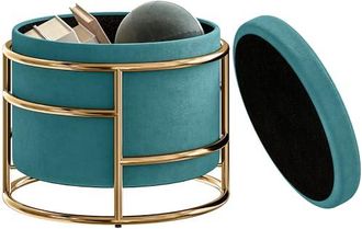HOMCOM Pouf de Rangement Rond en Velours, Pouf avec Compartiment 24L et Couvercle Amovible, pour Chambre et Salon, &Oslash;42x39 cm, Vert