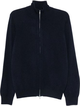Soft Goat Zip-up High-neck Cardigan