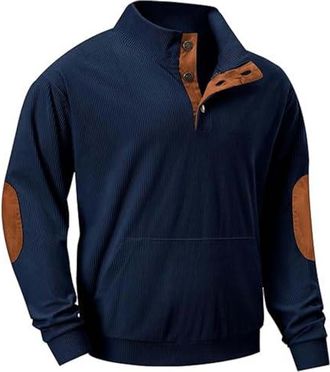 Generic Pull sans capuche pour homme - Manches longues - T-shirt dext&eacute;rieur avec 1/4 bouton - Pull de transition - Haut de loisirs - Confortable - Doux - Coup