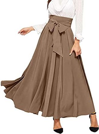 Generic Jupe longue dété pour femme - Taille haute - Jupe plissée - Légère, aérée - Avec laçage avant - Jupe midi - Couleur unie - Jupe de plage élégante - Ro