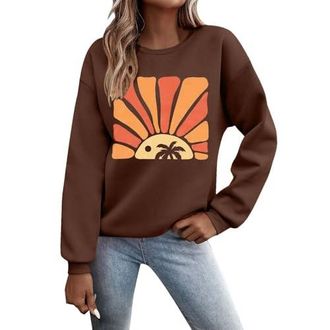 Generic 2026 Printemps 2024 Et Hiver Mode Sunrise Print Sweat &agrave; Capuche Femme, marron, XXL