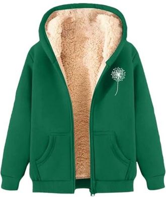 Generic 2026 Vestes dhiver B en velours &eacute;pais chaud de couleur unie cardigan Sherbet Sweat &agrave; capuche zipp&eacute; pour femme, Vert, 3XL