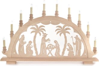 Dregeno Seiffen eG Schwibbogen natur Christi Geburt, Krippen-Motiv, elektrisch beleuchtet, von DREGENO SEIFFEN 67,5 cm - Original erzgebirgische Handarbeit