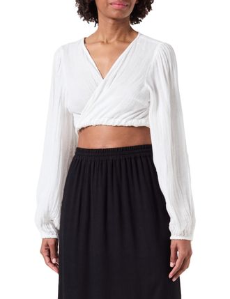 Pieces Damen Pcastina Ls Wrap Crop Top New Tie Sww Bc Wickeltop, Cloud Dancer,M