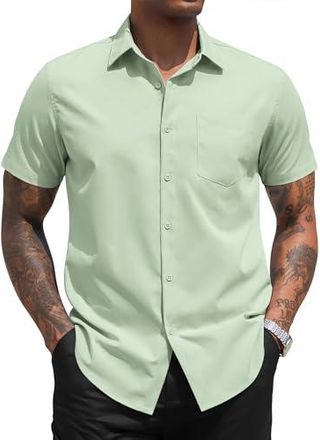 Coofandy Chemise Homme Manche Courte Regular Fit Été Chemise Casual Business Elegant Chemises Classique Bureau Ville avec Poche Chemises Infroissable sans Repa