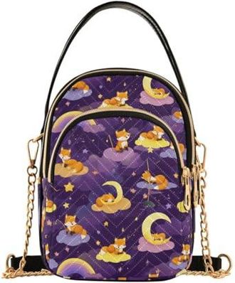 Mnsruu Dream Fox Sac &agrave; main en cuir pour femme Motif lune et &eacute;toile