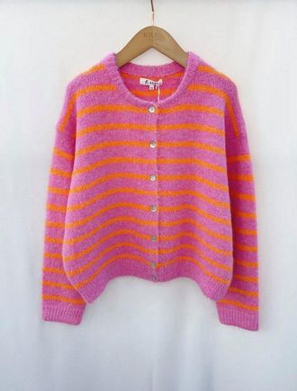 Von Herzen Strickjacke gestreifte Strickjacke Fuchsia - Cardigan mit Kn&ouml;pfen - Onesize mit Knopfleiste