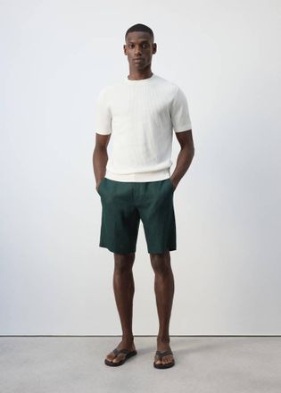 Mango T-shirt maille c&ocirc;tel&eacute;e blanc - Homme - XXL - MANGO MAN