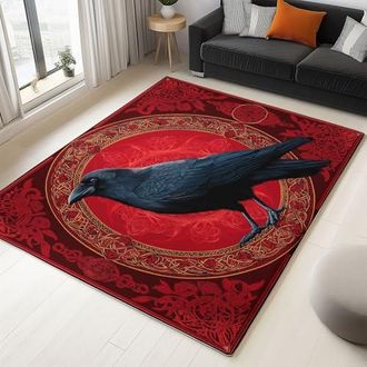 Generic Fantaisie Tapis Salon 160 x 230 cm, Tapis Motif Imprim&eacute;s Symboles Oiseaux Corbeaux, Antid&eacute;rapant Lavable paillasson Doux &agrave; Poil Court, paillasson Roug