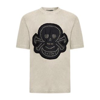 John Richmond T-Shirt mit Maxi Decoro Skull - - Tops - Herren - Beige - S