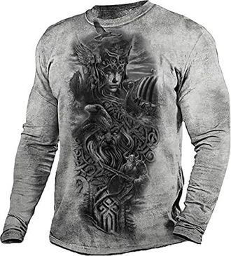 Keephen T-Shirt Hommes Guerrier Viking à Manches Longues - Fashion 3D Digital Print Jumpers Outwear Viking Mythology Sport Tees Top