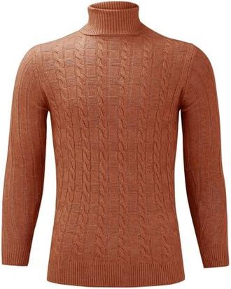 Generic Pull torsadé en tricot torsadé à col montant pour homme - Pull côtelé à manches longues - Pull chaud à col montant - Pull chaud, Orange, M