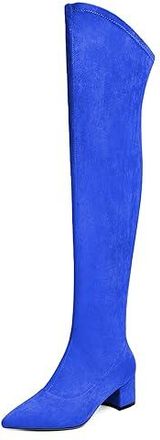 EDEFS Bottes Bleu Royal Hautes avec Zip et Talon Carr&eacute; de 5 cm Parfaites pour les Soir&eacute;es et Occasions Sp&eacute;ciales Bleu Royal Taille EU36