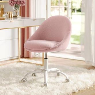 Songmics Homeoffice-Stuhl, Schminkstuhl aus Fleece, Schreibtischstuhl, Schaumstoffpolsterung, h&ouml;henverstellbar, f&uuml;r Arbeitszimmer, Schlafzimmer, pastellrosa OB