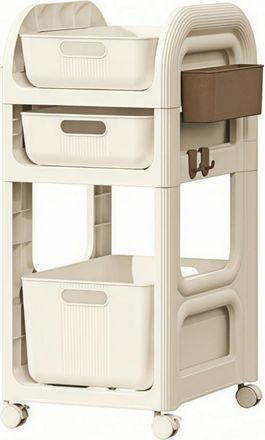 Generic Küche Trolley mit Aufgehängter Korb Schlafzimmer Multifunktionaler Nischenregal Allzweck-Aufbewahrungswagen Platzsparend(3-Tier)