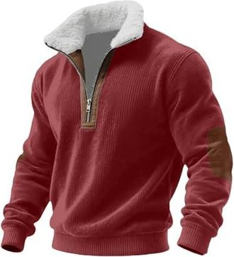Generic DENGJIAMY - Sweat-shirt à manches longues en velours côtelé pour homme, grande taille, hauts à rayures verticales, pull à fermeture éclair quart de lo