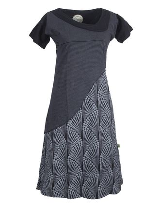 vishes Alternative Bekleidung - Damen Kurzarm Lagenlook Kleid Hippie Streifen Punkte Muster schwarz 42-44