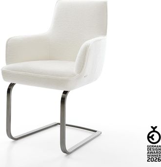 DELIFE Freischwinger Heira-Flex mit Armlehnen Boucl&eacute; Soft Beige Freischwinger flach Graphit Taschenfederkern, Esszimmerst&uuml;hle