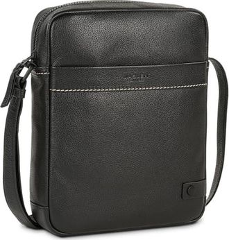 Jaslen Sacoche Homme Bandouliere. Pochette Homme en cuir véritable élégante et compacte pour usage quotidien affaires loisirs style urbain, Noir