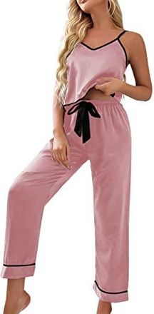 Generic Haut et pantalon pour femme - Vêtements de détente doux en soie glacée - Pantalon à bretelles pour femme - Printemps et été - Pantalon droit fin - Vêt