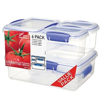 Sistema KLIP IT Frischhaltedosen für Lebensmittel | 2l1l400 ml200 ml | | Stapelbar & Luftdicht | Pausenbrotdosen und Snackdosen | BPA-frei | 12 Teile (6 Dosen