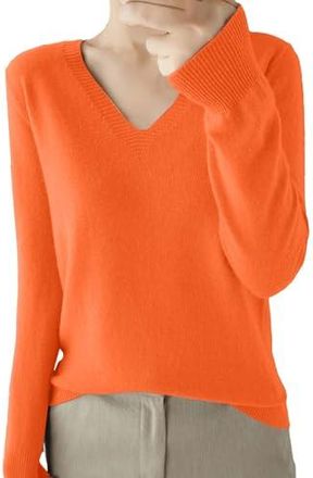 Generic Pull en cachemire à col en V pour femme, pull léger à manches longues, haut tricoté de couleur unie, pull dautomne ultra doux, chemisier tricoté uni c