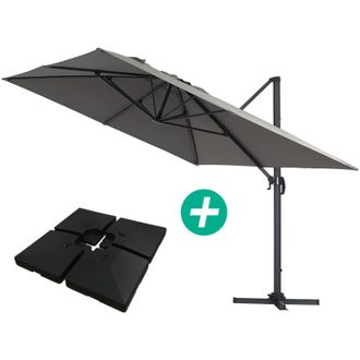 Habitat et Jardin Parasol jardin d&eacute;port&eacute; Alu Sun 4 - Rectangle - 3 x 4 m - Gris - Dalles &agrave; lester incluses
