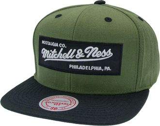 Mitchell & Ness 2 Tone Box Logo - Flat Visor Snapback Basecap, Olive-Black