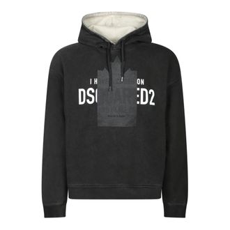 Dsquared2 Homme, Sweatshirts et sweats &agrave; capuche, Noir, Taille: L SweaT-shirt Noir avec Logo Audacieux