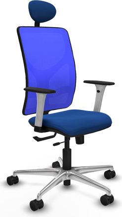 Piqueras y Crespo Computerstuhl in Blau, mit wei&szlig;en und schwarzen Armlehnen, h&ouml;henverstellbarer Lendenwirbelst&uuml;tze und festem Kopfteil, ausgestattet mit Syncro/Traslack