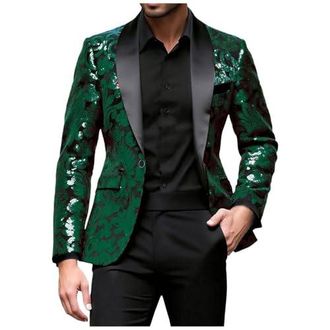 Generic Veste de costume à paillettes brillantes pour homme classique chic contrasté performance robe de cérémonie élégante coupe silencieuse smoking blazer l
