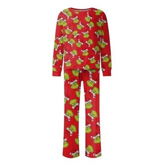 Generic Le Grinch Pyjama Noel Famille De Grinch Ensembles Noël Chaud Et Doux The Pull Assorti Deguisement Costume Coton Homme Vetement Enfant Femme Bebe Coupl