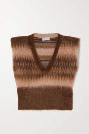 Brunello Cucinelli Pull Sans Manches En Mohair M&eacute;lang&eacute; &Agrave; Rayures - Gris