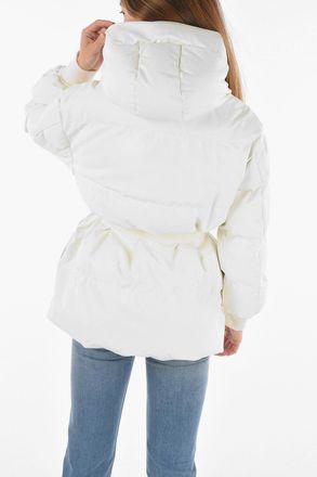 Stella McCartney Padded Faux Leather Bomber Hoodie KAYLA with Logo Belt at Waist Stella McCartney