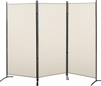 HOMCOM Paravent 3 Panneaux dim. 2,53L x 0,5l x 1,82H m Store latéral Brise-Vue paravent sur Pied séparateur métal Polyester Haute densité Beige
