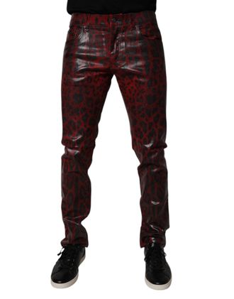 Dolce & Gabbana Red Leopard Cotton Skinny Men Denim Jeans Elastomer Elastane Clothing