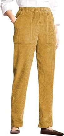 Generic Pantalon en velours côtelé pour femme, jambe droite, couleur unie, taille élastique, pantalon décontracté en velours côtelé, pantalon pour femme, jaun