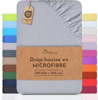 NatureMark Drap de lit en Microfibre à Prix réduit! Beaucoup de Tailles et de Couleurs Marchandise de Marque (Drap de lit 180x200-200x220 cm, Gris argenté)