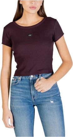 Calvin Klein Jeans Femme, Tops, Brun, Taille: 38 FR T-Shirt &agrave; Manches Courtes et Col Rond