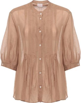 Marella Femme, Blouses et Chemises, Brun, Taille: 36 FR Chemise en mousseline de coton et de soie
