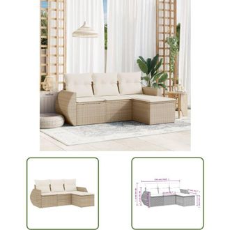 vidaXL 4-tlg. Garten-Sofagarnitur mit Kissen Beige Poly Rattan - Gartenm&ouml;bel Set - PE-Rattan M&ouml;bel - Outdoor Lounge - Garten Sofa - Gartenstuhl - The Living