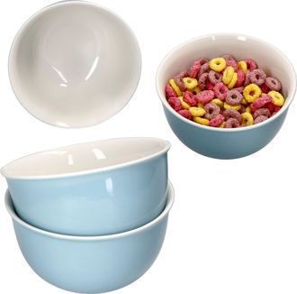 MamboCat 4er Set Nordic Blau Doppio Müslischalen I 450 ml I 4 Personen I Ø 14 cm I Hellblaue Porzellan-Schälchen, Bowl I Schüssel mit Gittermuster für Müsli, S