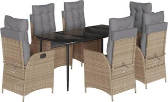 vidaXL Vidaxl - Set Da Pranzo Da Giardino 7 Pz Con Cuscini Beige In Polyrattan